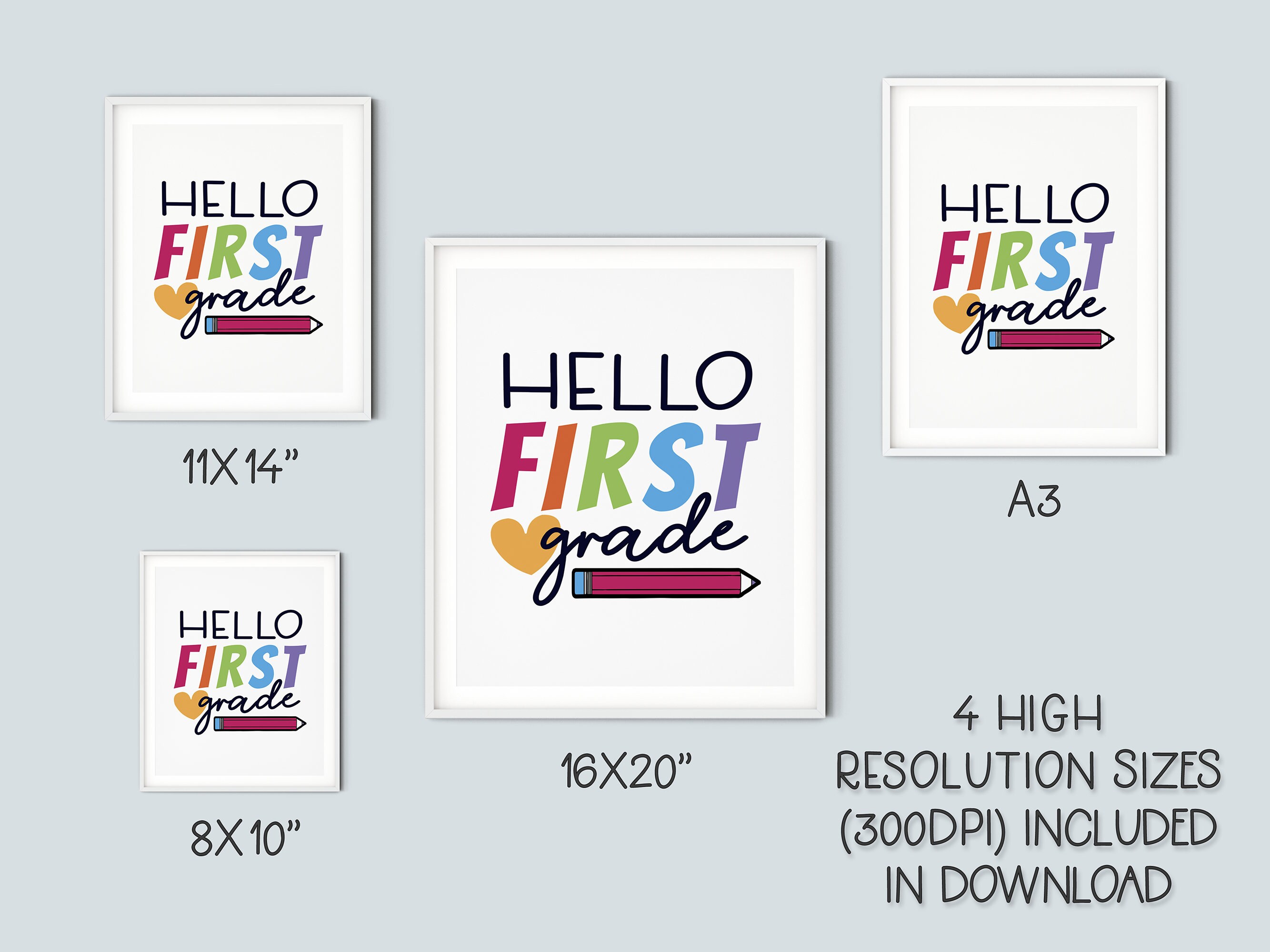 Hello First Grade Print Printable Poster 1st Grade Educational Art ...