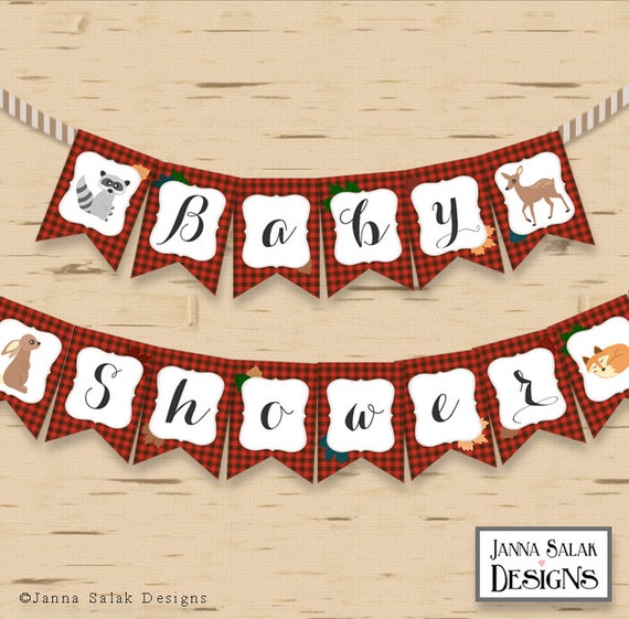 Woodland Creatures Baby Shower Banner Red and Black Plaid | Etsy