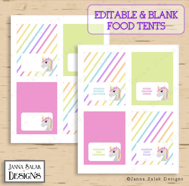 Unicorn Food Tent Labels EDITABLE and BLANK Pastel Rainbow DIY - Etsy