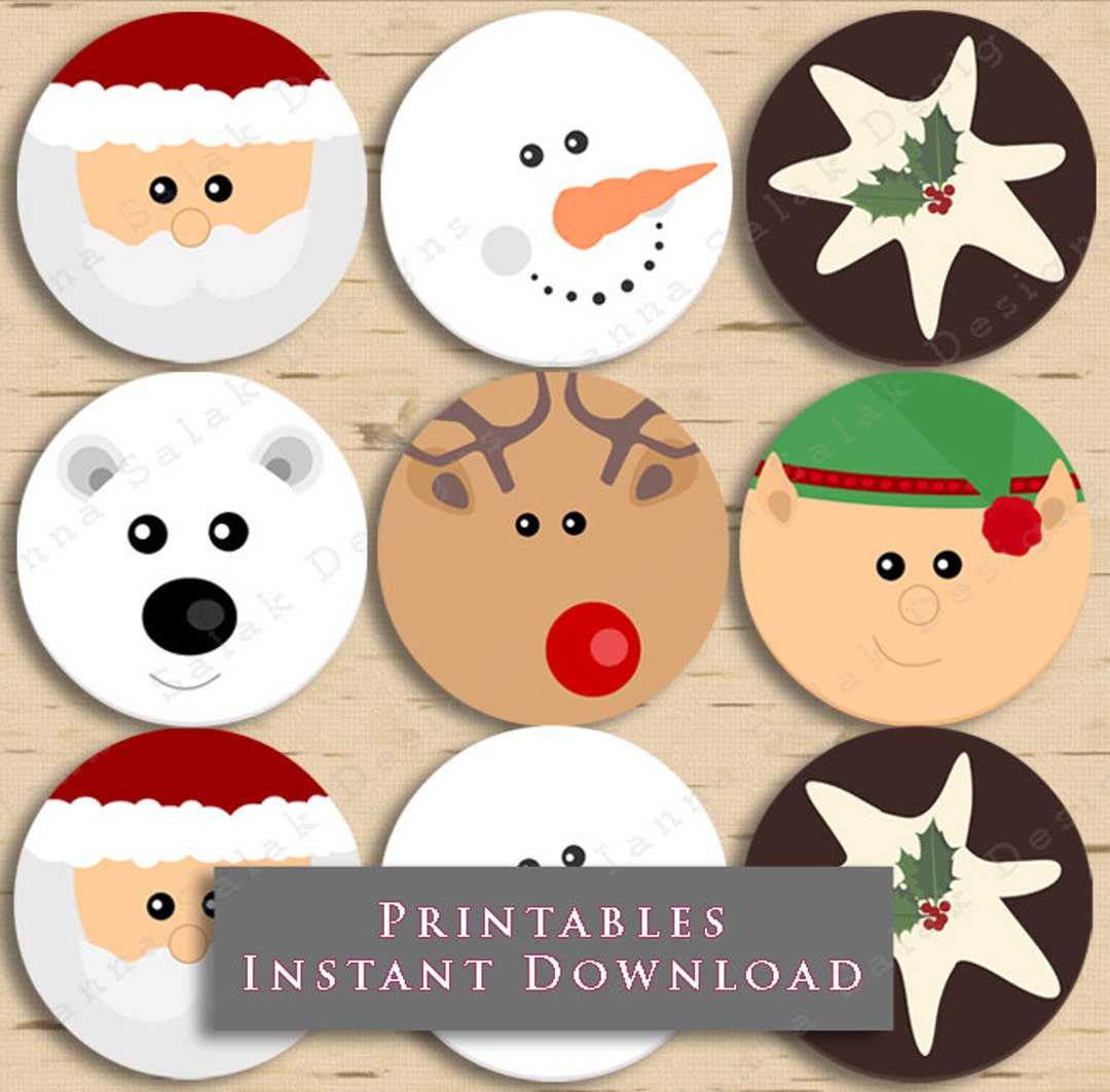 Cute Christmas Cupcake Toppers Printable Tags 2" DIY INSTANT DOWNLOAD ...