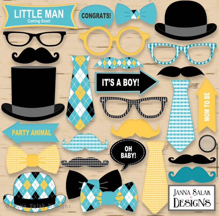 Printable Little Man Photo Booth Props Baby Shower Black Yellow and ...