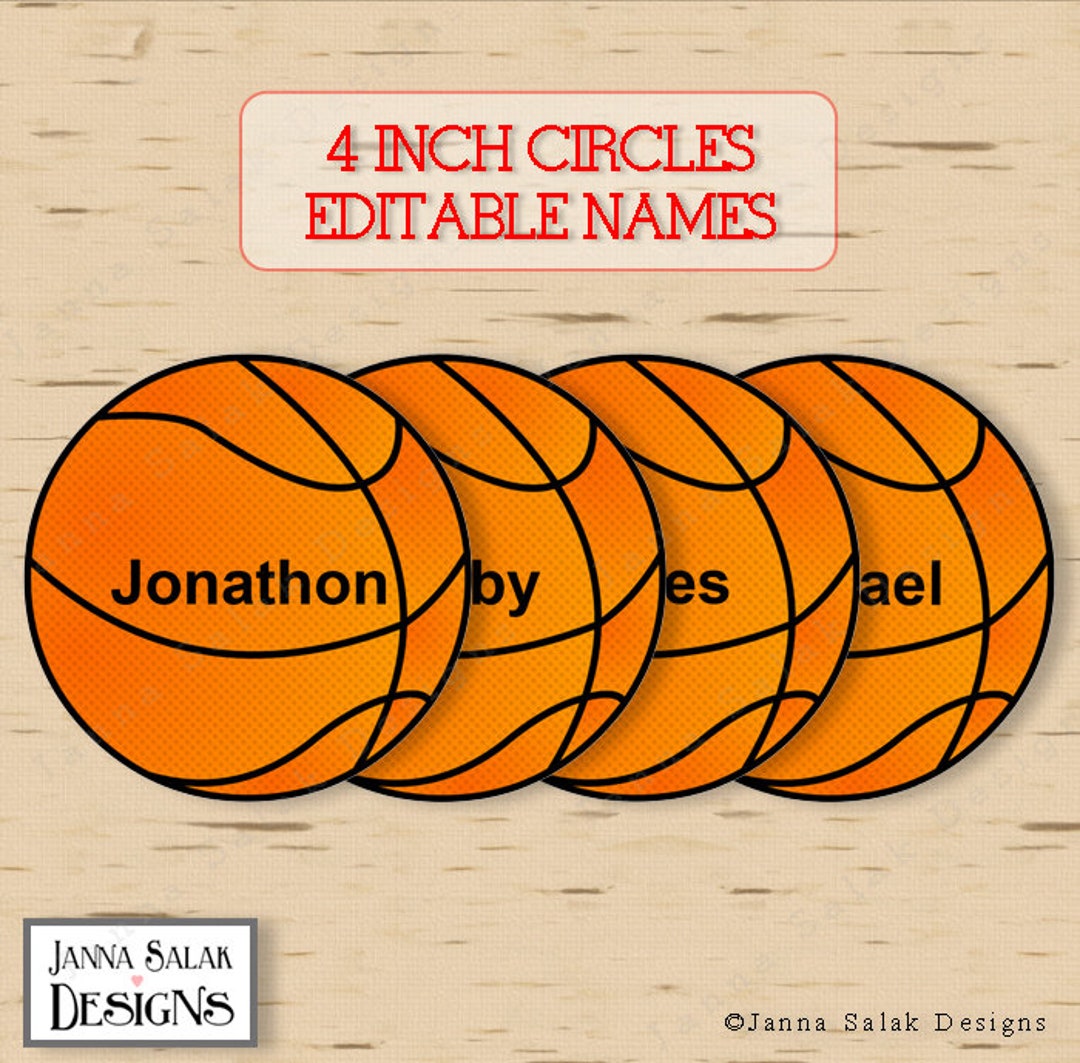 4" Baksetball Tags With Editable Names INSTANT DOWNLOAD DIY Printable ...