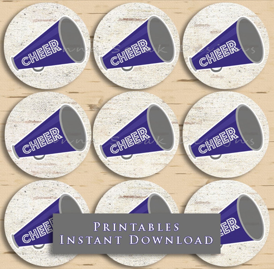 2.5" Cheer Megaphone Printable Cupcake Toppers or Tags Royal Blue and ...