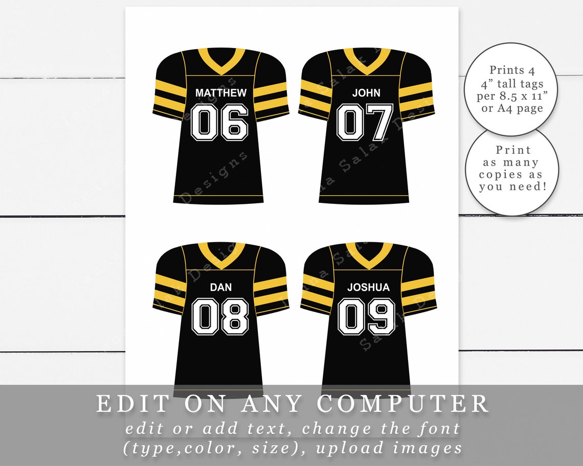 4" Football Jersey Tags With Editable Names Numbers and Colors DIY ...