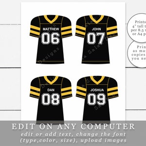 4" Football Jersey Tags With Editable Names Numbers and Colors DIY ...