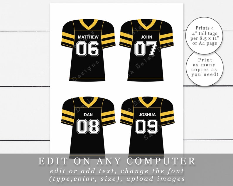 4 Football Jersey Tags With Editable Names Numbers and - Etsy
