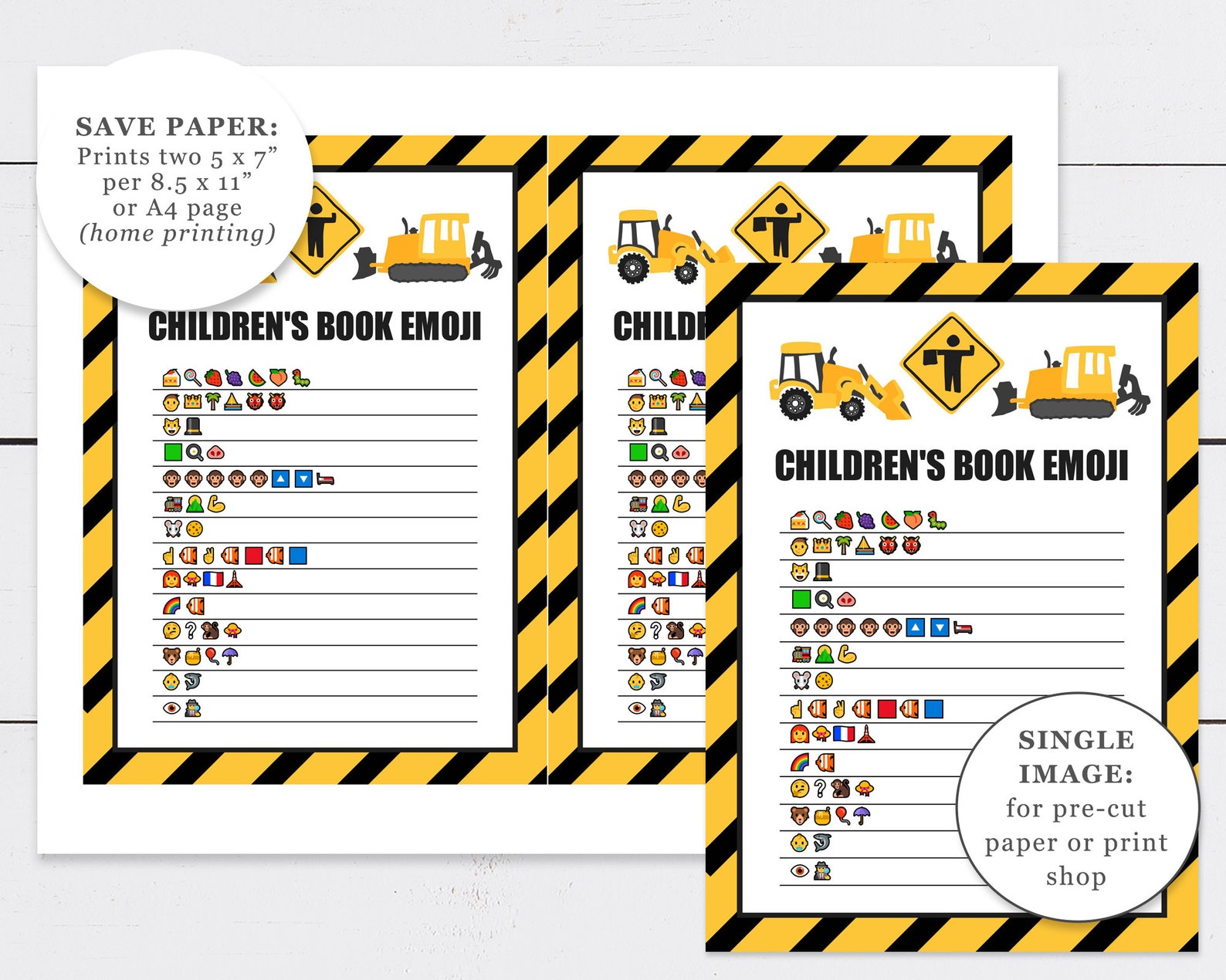 Construction Baby Book Emoji Pictionary Game Printable - Under ...