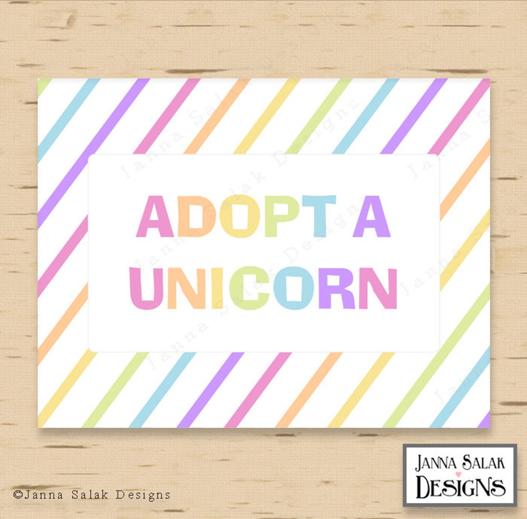 Adopt a Unicorn Printable Sign Pastel Rainbow TWO SIZES DIY Printable ...