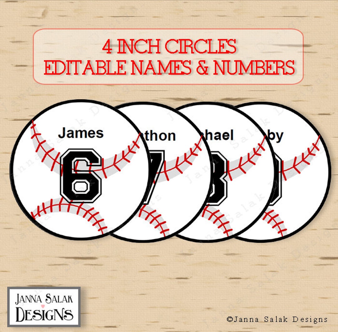 4" Baseball Tags With Editable Names and Numbers INSTANT DOWNLOAD DIY ...