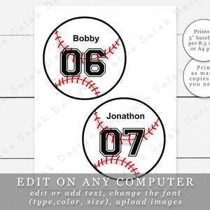 5" Baseballs With Editable Names and Numbers DIY Template Printable - Etsy