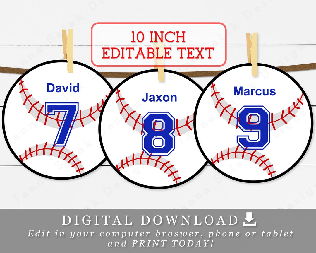 10" Baseball With Editable Names and Numbers Baseball Team Banner DIY ...