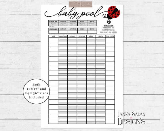 Printable Ladybug Baby Shower Baby Pool Game Birth Predictions - Etsy