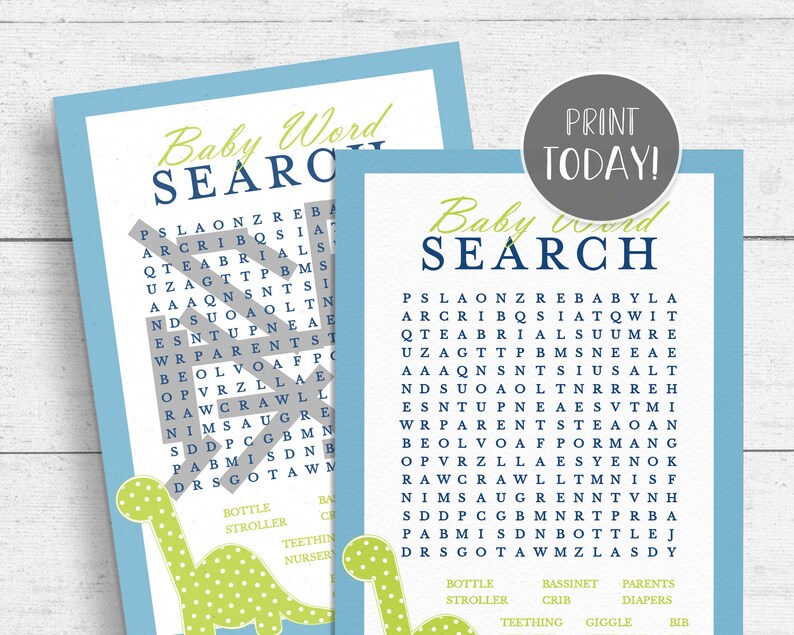 Dinosaur Baby Shower Word Search Game Printable Dino Blue - Etsy