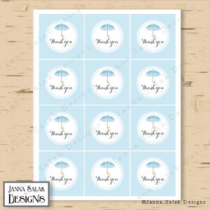 Thank You Tags Blue Umbrella Baby Sprinkle DIY Printable INSTANT ...