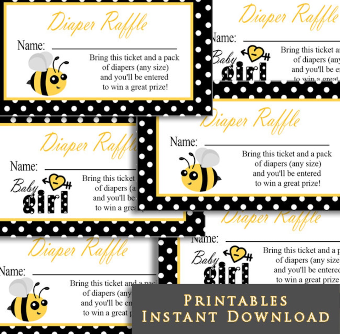Bumble Bee Diaper Raffle Tickets INSTANT DOWNLOAD Printable Raffle ...