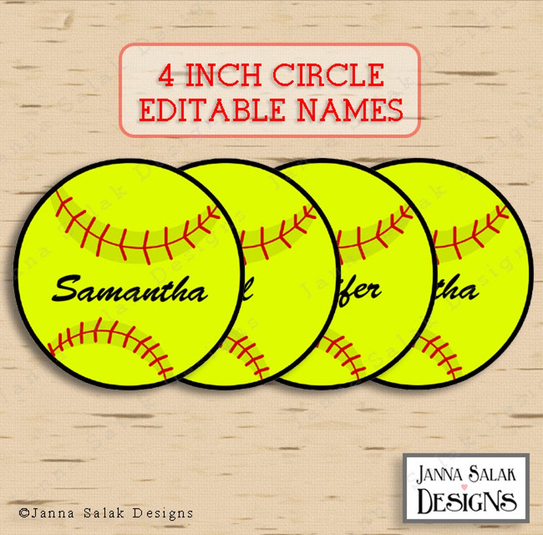 4" Softball Tags With Editable Names INSTANT DOWNLOAD DIY Pdf - Etsy