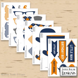 Printable Little Man Photo Booth Props Birthday Party Orange Blue Grey ...