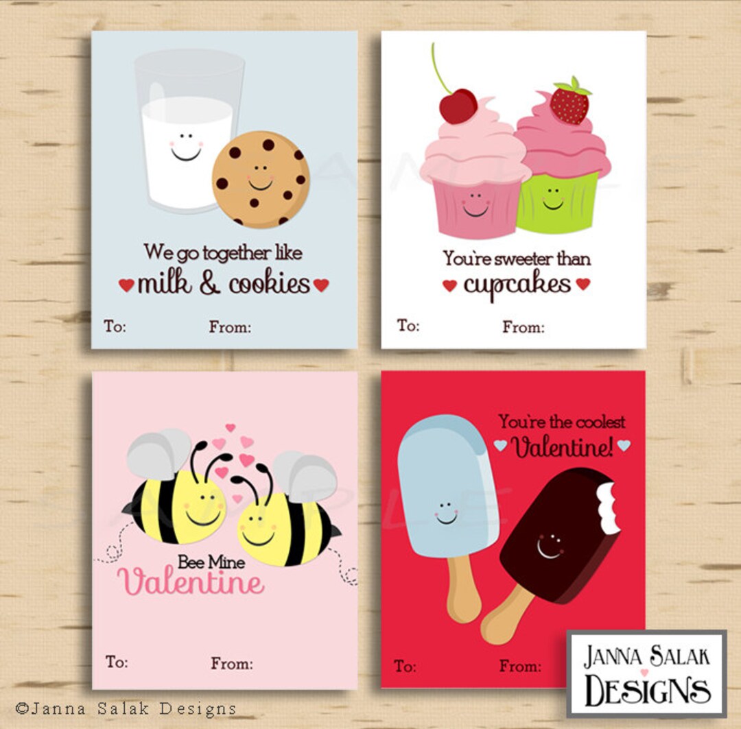 Cute Kids Valentine Cards DIY PRINTABLE Childrens Classroom Sweets and ...
