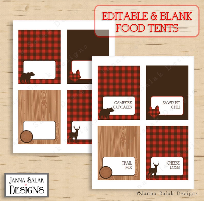 Lumberjack Food Tents Buffalo Plaid Diy Printable Editable and Blank ...