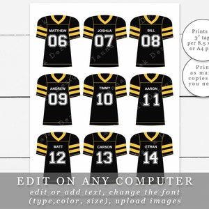 3" Football Jersey Tags With Editable Names Numbers and Colors DIY ...