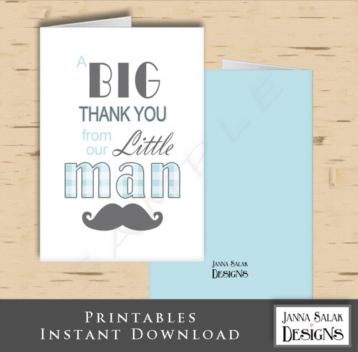 Printable Little Man Thank You Card Mustache Baby Shower Grey - Etsy