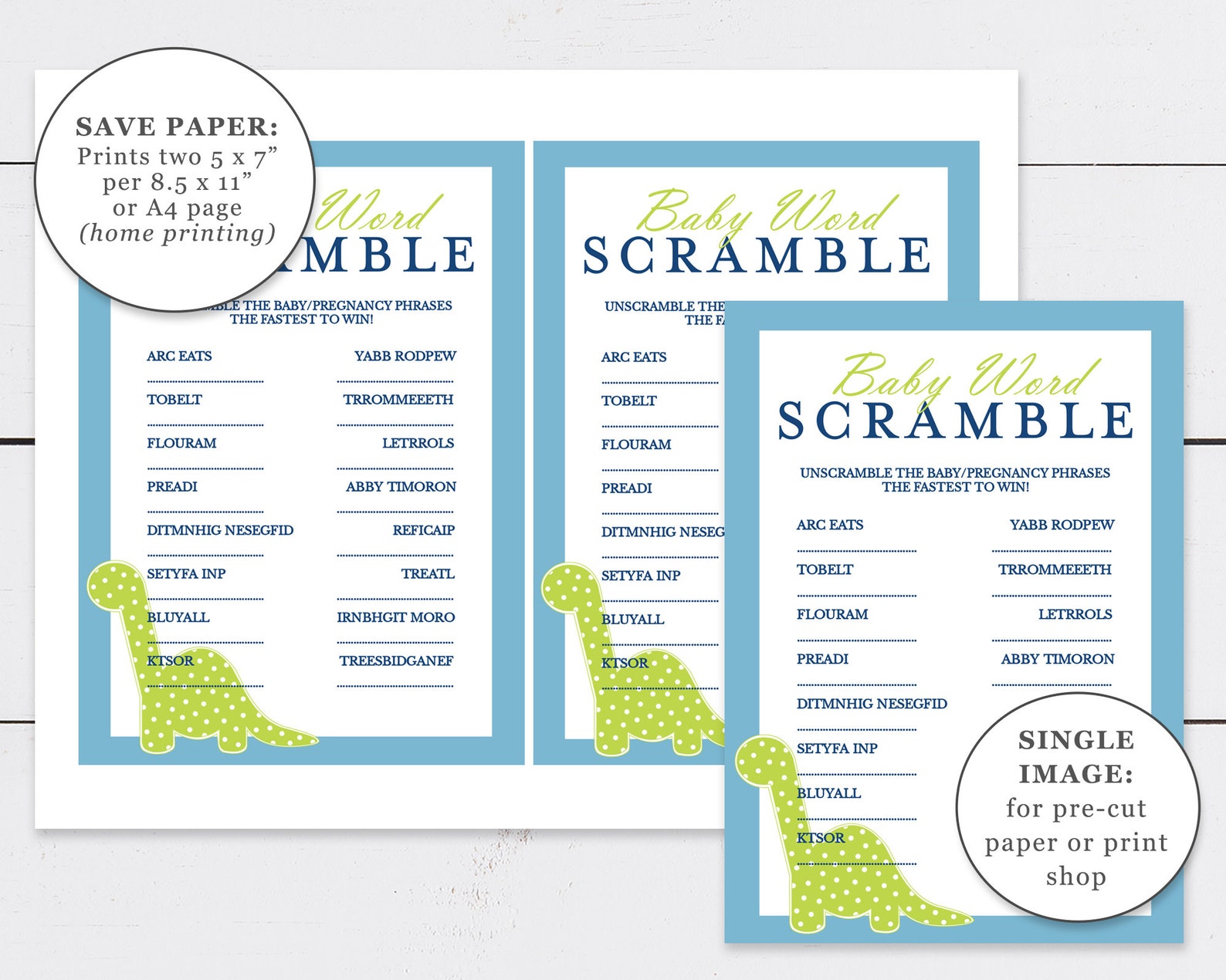 Dinosaur Baby Shower Word Scramble Game Printable Dino Blue - Etsy