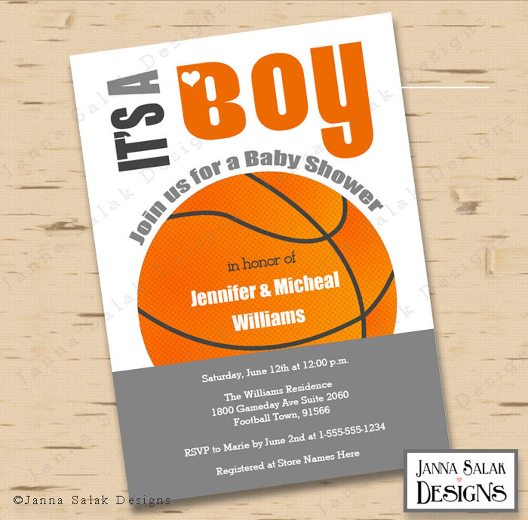 Basketball Theme Baby Shower Invitation 5x7 Orange Gray Invite Diy ...