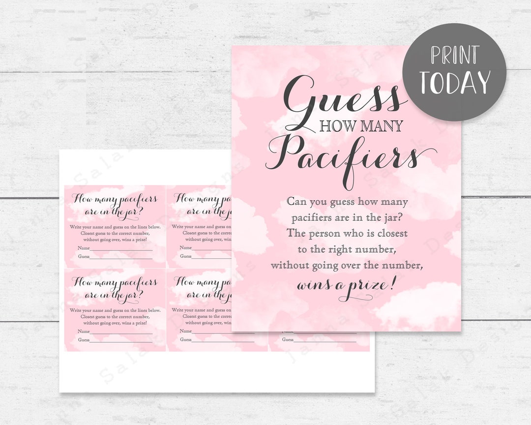 Pink Clouds Pacifier Guessing Game Baby Shower - INSTANT DOWNLOAD ...