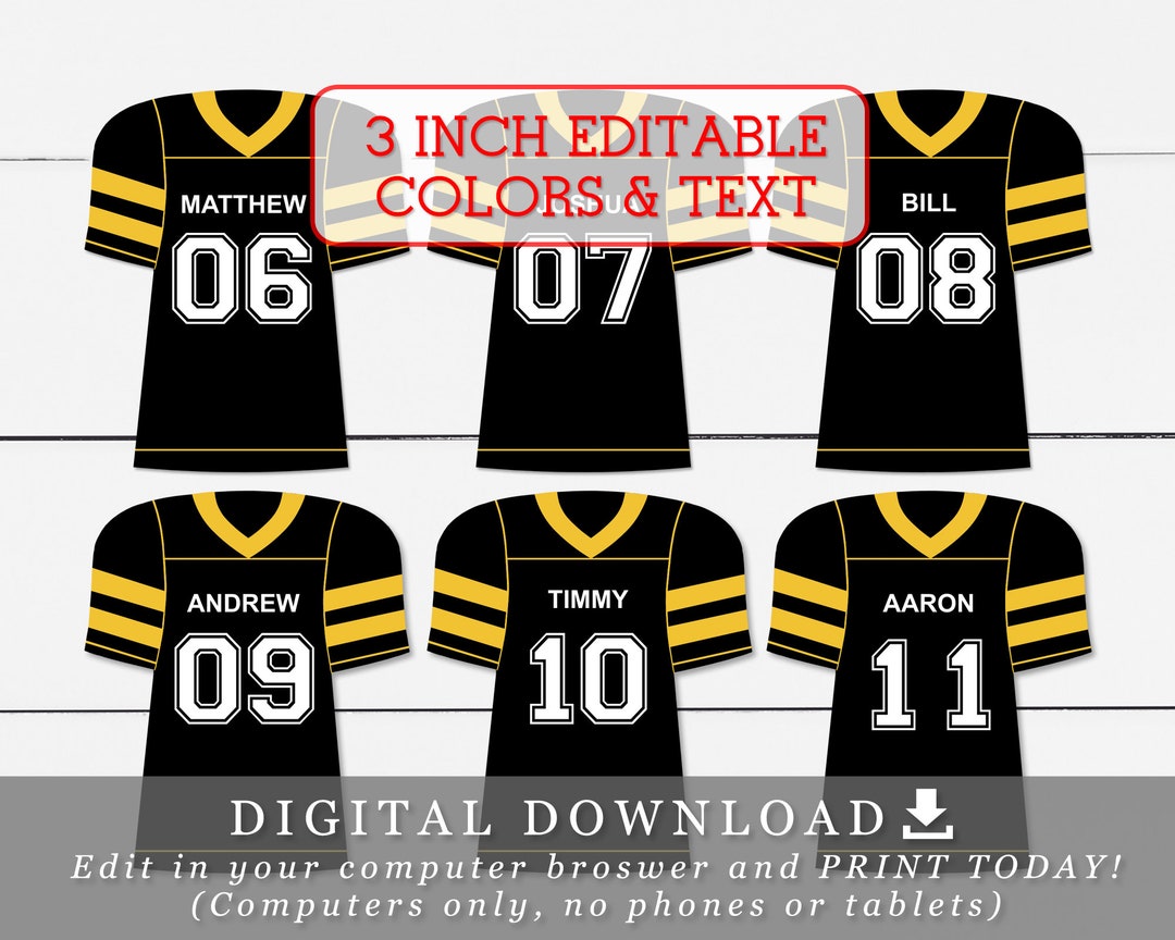 3 Football Jersey Tags With Editable Names Numbers and - Etsy