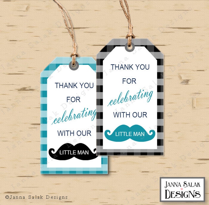 Printable Little Man Thank You Favor Tags Hanging Tags Teal | Etsy