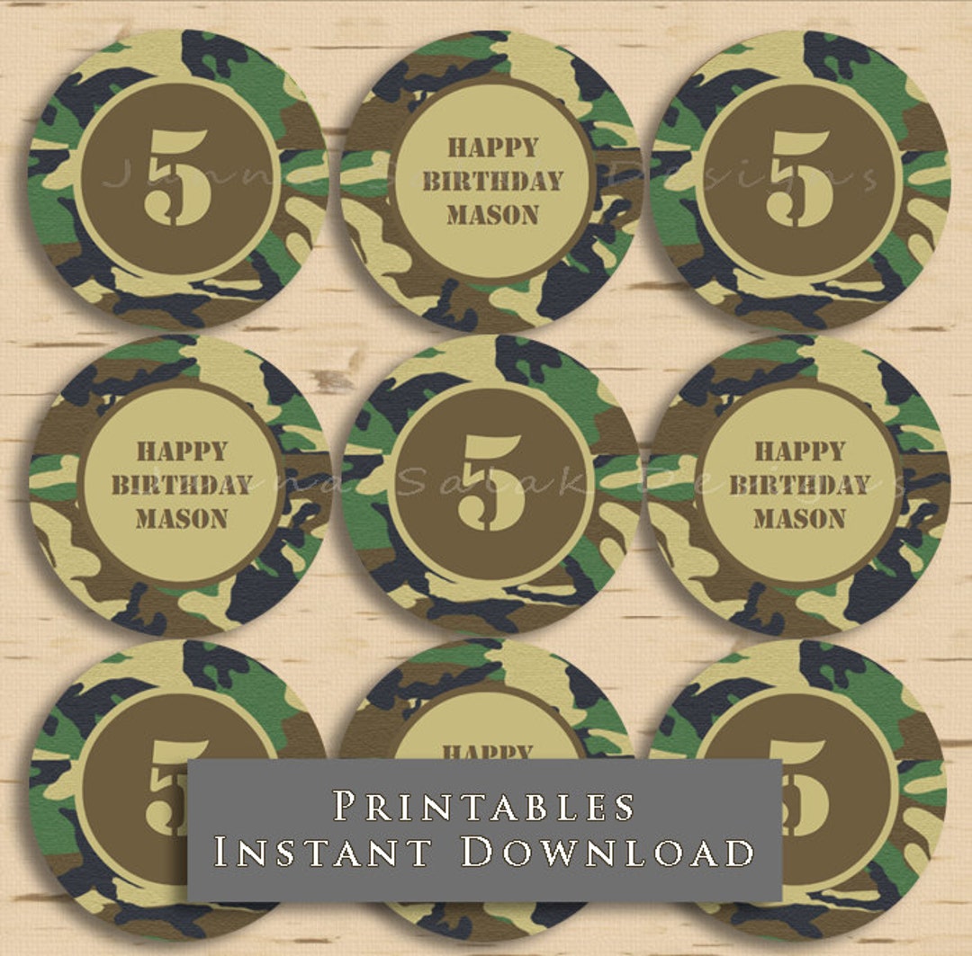 Printable Camouflage / Camo Birthday Party Cupcake Toppers Diy Digital ...