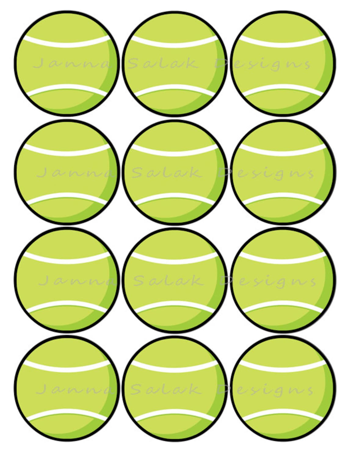 2.5 Green Tennis Ball Printable Cupcake Toppers Sports - Etsy