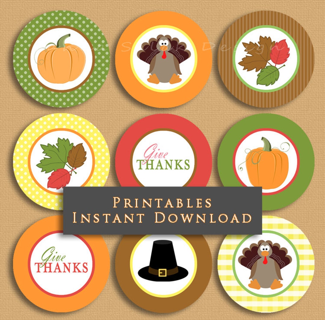 Thanksgiving Printable Cupcake Toppers Party Decor Party Gift Tags DIY ...