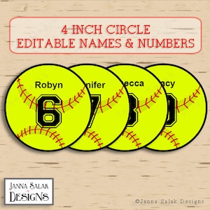 4" Softball Tags With Editable Names and Numbers INSTANT DOWNLOAD DIY ...