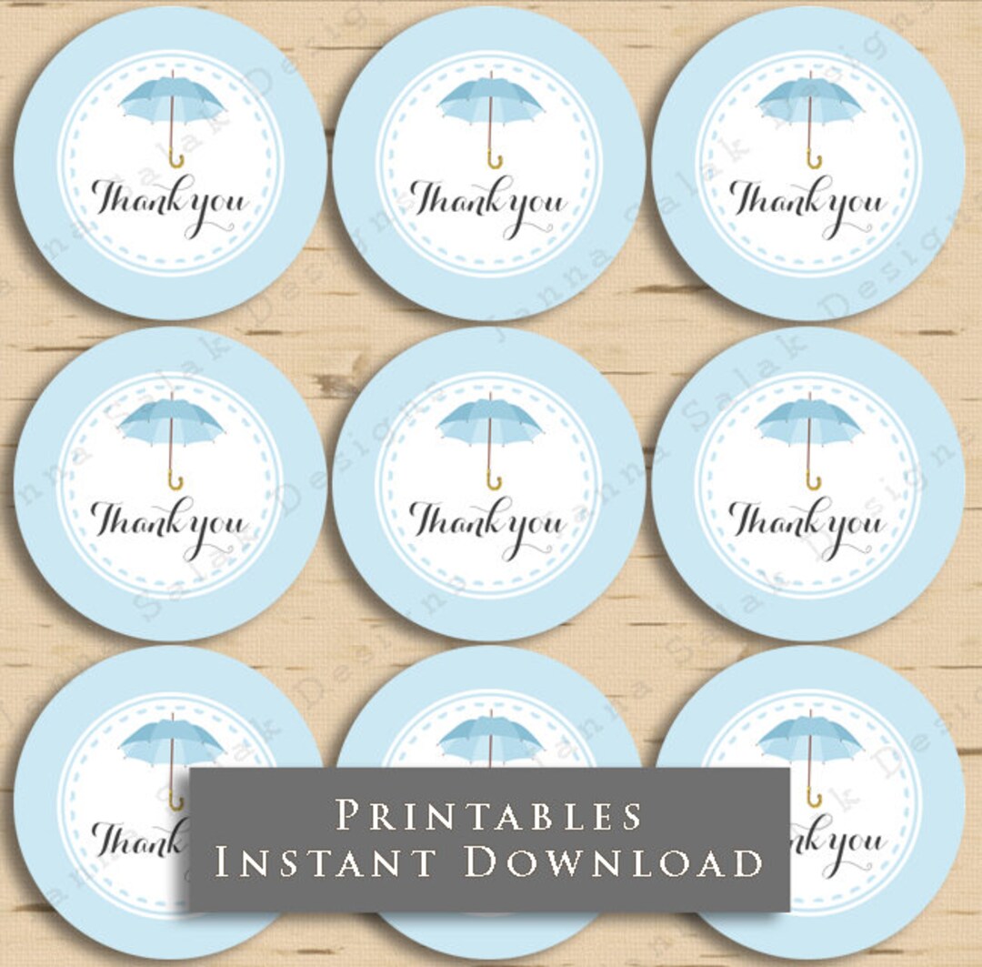 Thank You Tags Blue Umbrella Baby Sprinkle DIY Printable INSTANT ...
