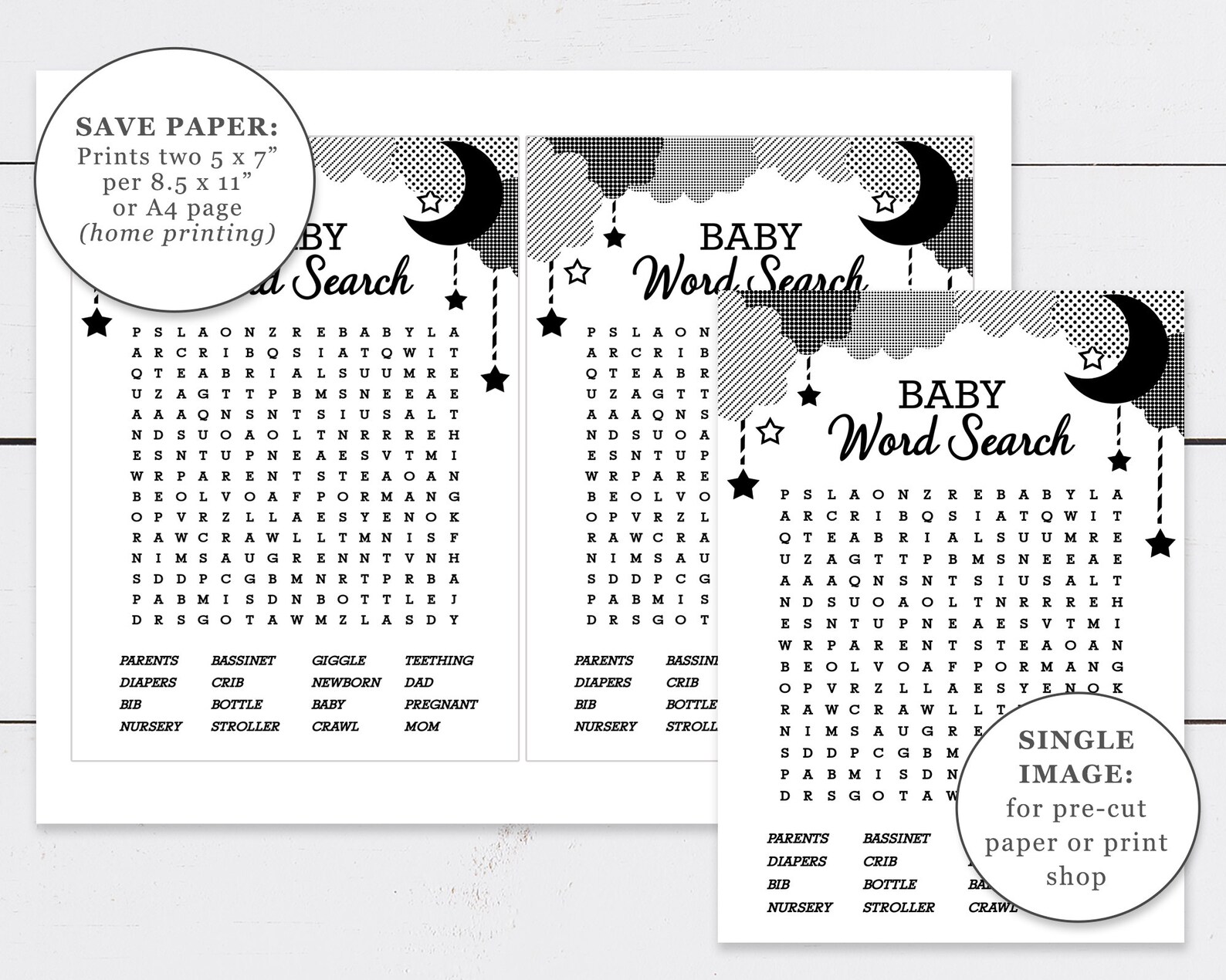 Baby Shower Word Search Game Printable - Twinkle Twinkle Little Star ...