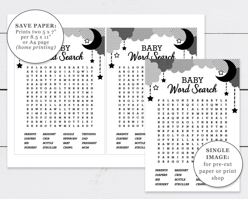 Baby Shower Word Search Game Printable - Twinkle Twinkle Little Star ...