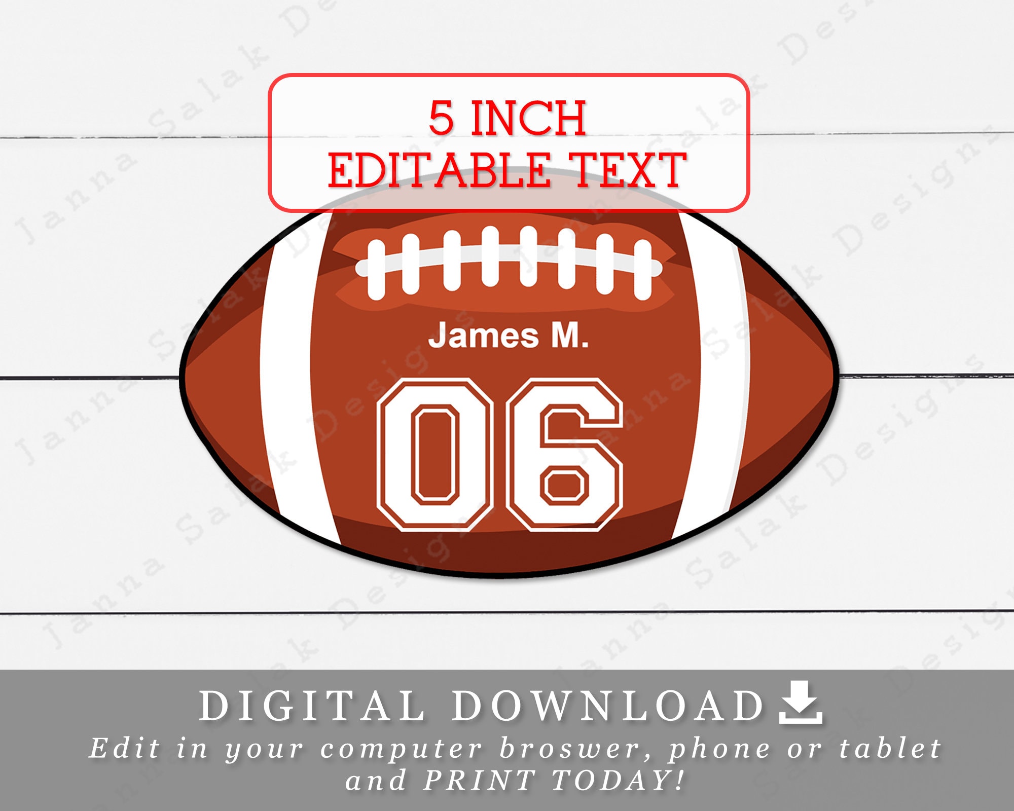 5" Football Tags With Editable Names and Numbers DIY Template - Etsy
