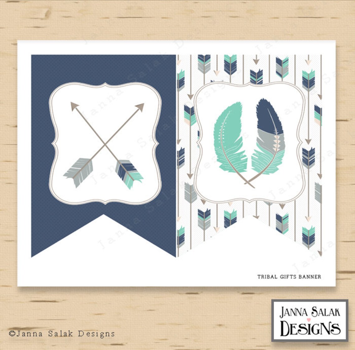 Printable Gifts Banner Boho Tribal Arrows Feathers Blue Grey - Etsy