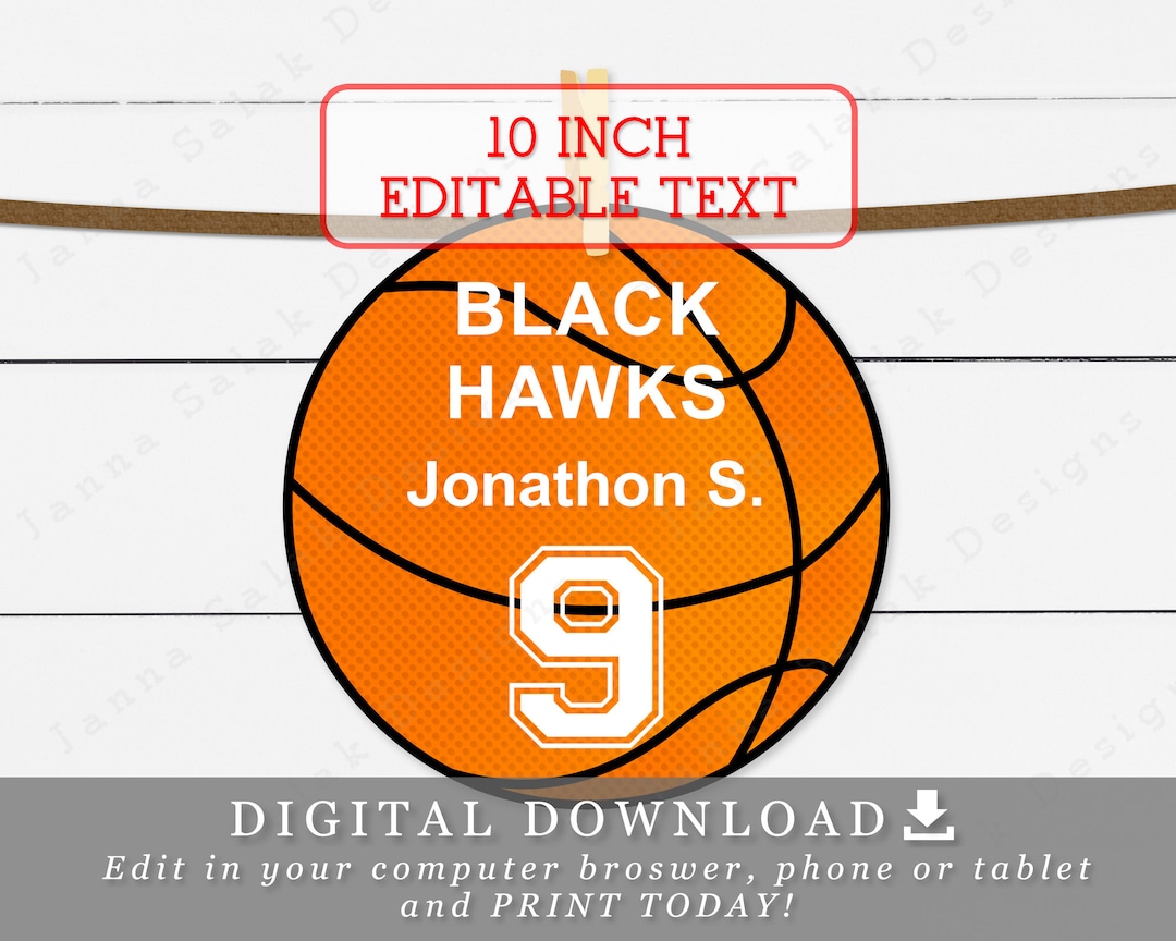10" Basketball With Editable Team Name Player Names and Numbers Banner ...