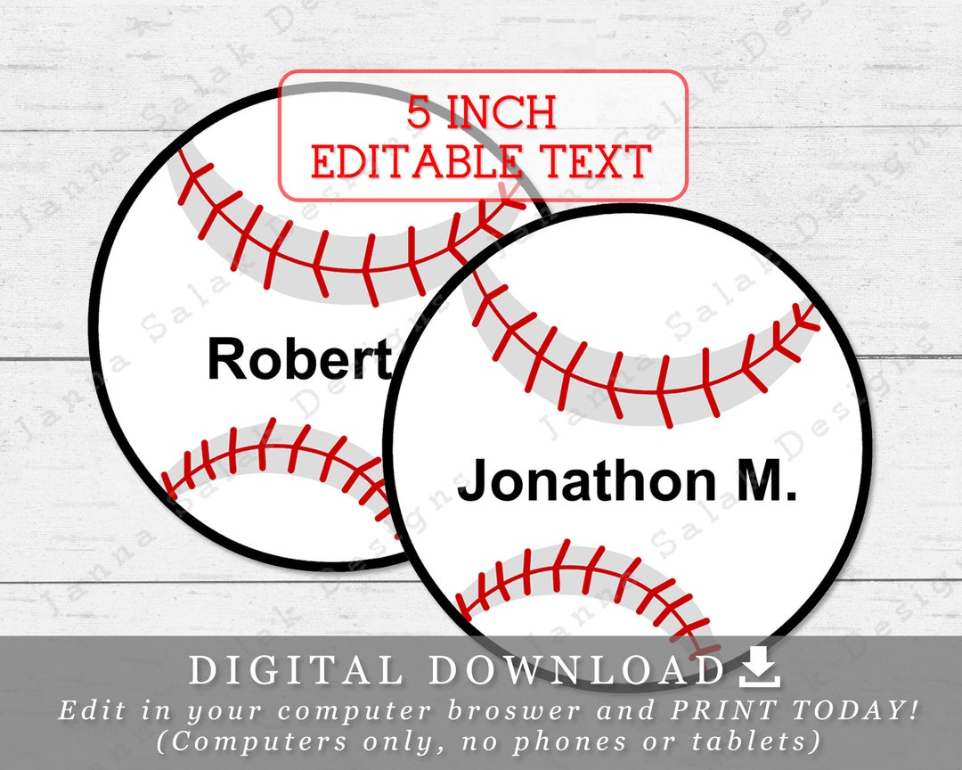 5 Baseball Tags With Editable Names DIY Template - Etsy
