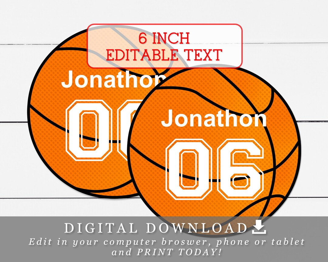 6" Basketball Printable Circle Tags With Editable Names and Numbers ...