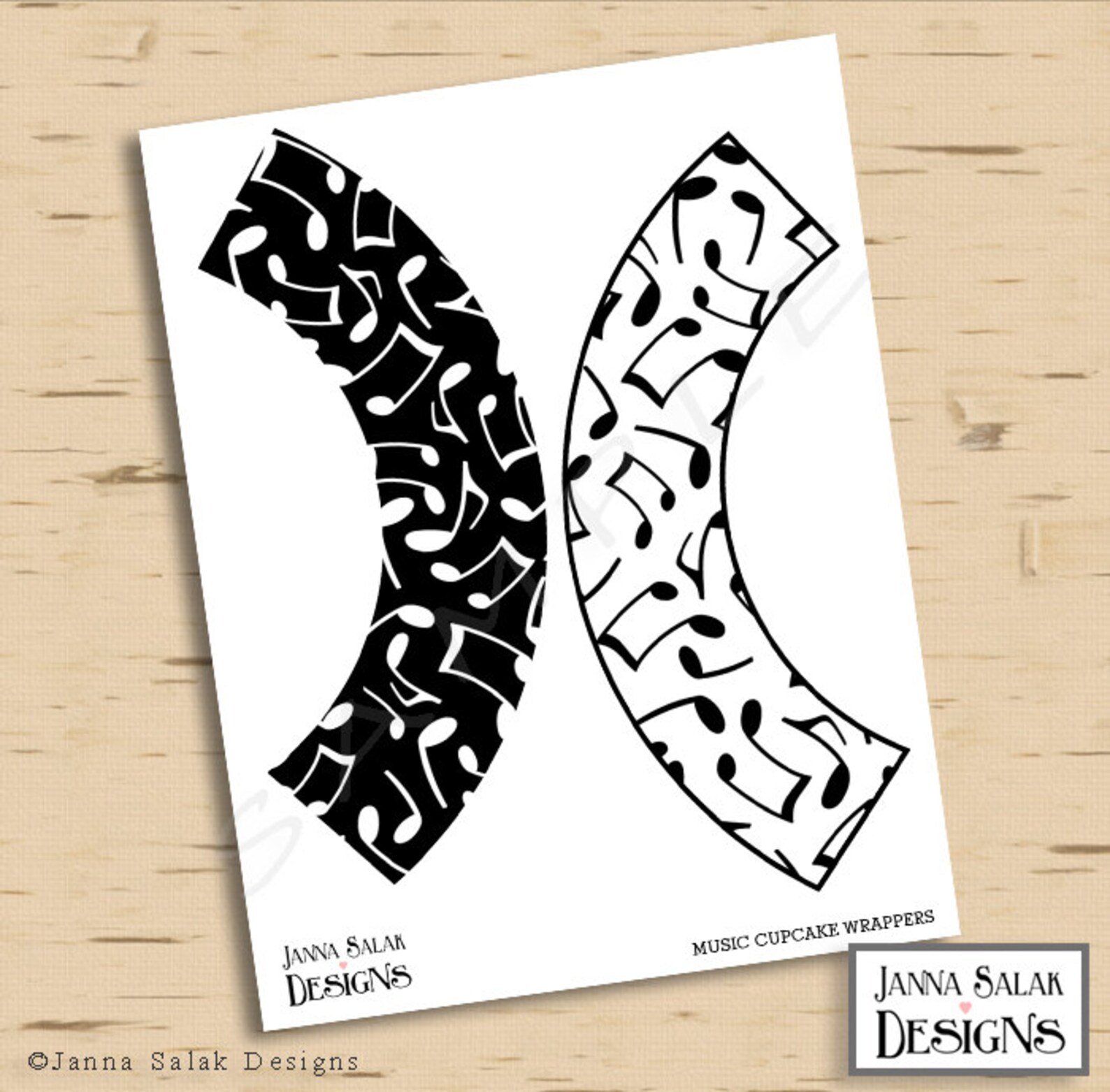 Printable Music Note Cupcake Wrappers Black and White DIY - Etsy