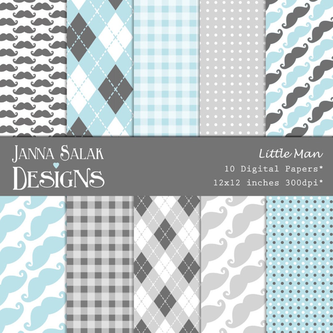 Little Man Digital Paper Pack 10 Jpg Files 12"x12" - INSTANT DOWNLOAD ...