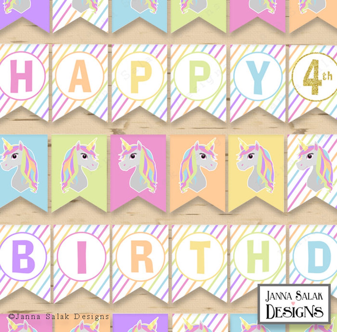 Unicorn Happy Birthday Banner Ages 1-10 Party Rainbow DIY - Etsy
