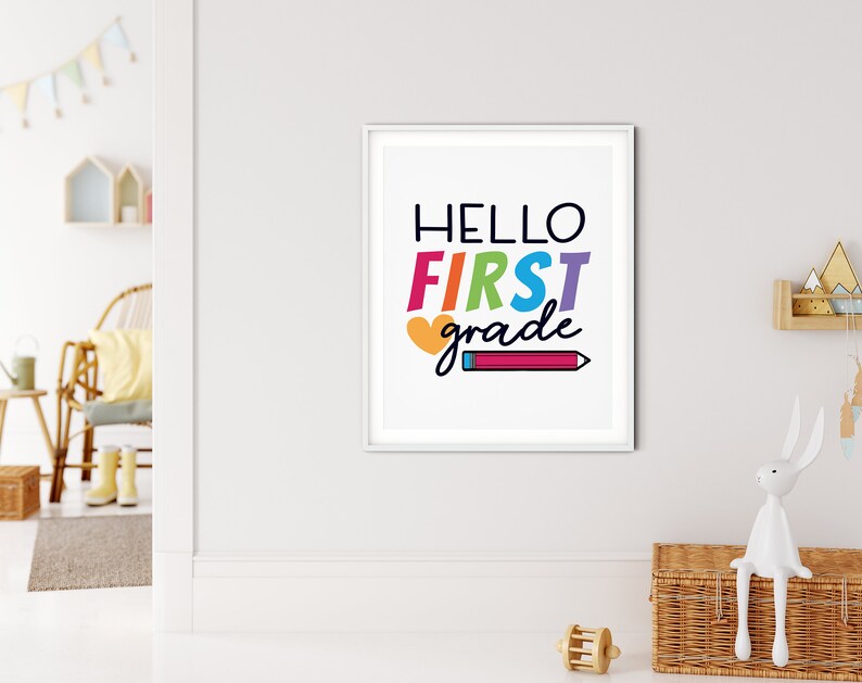 Hello First Grade Print Printable Poster 1st Grade Educational Art ...