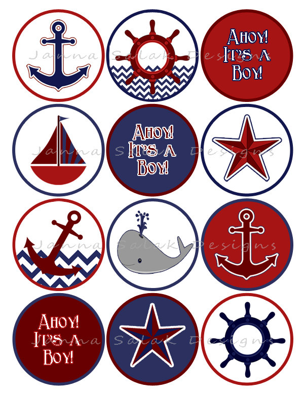 Nautical Theme Printable Cupcake Toppers Baby Shower Boy DIY | Etsy