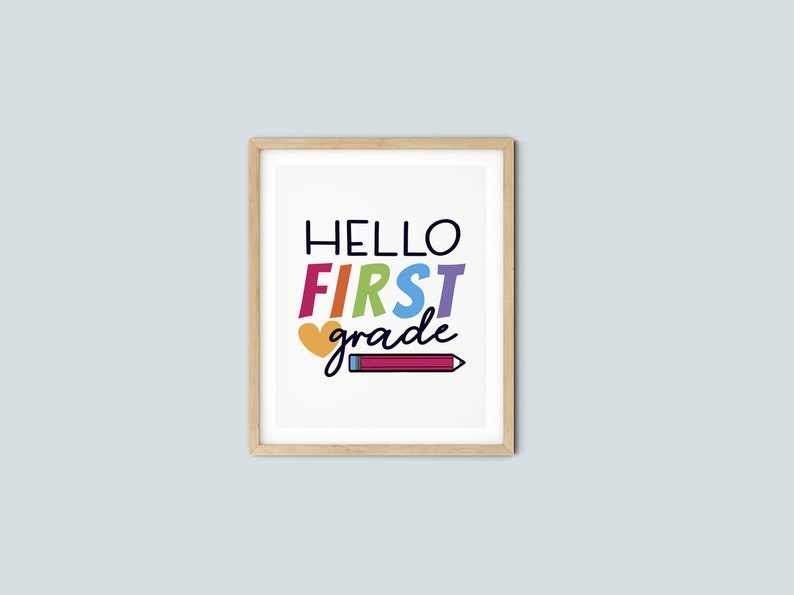 Hello First Grade Print Printable Poster 1st Grade Educational Art ...
