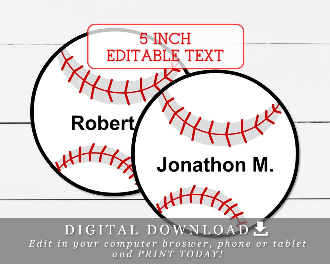 5" Baseball Tags With Editable Names DIY Template Printable - Etsy