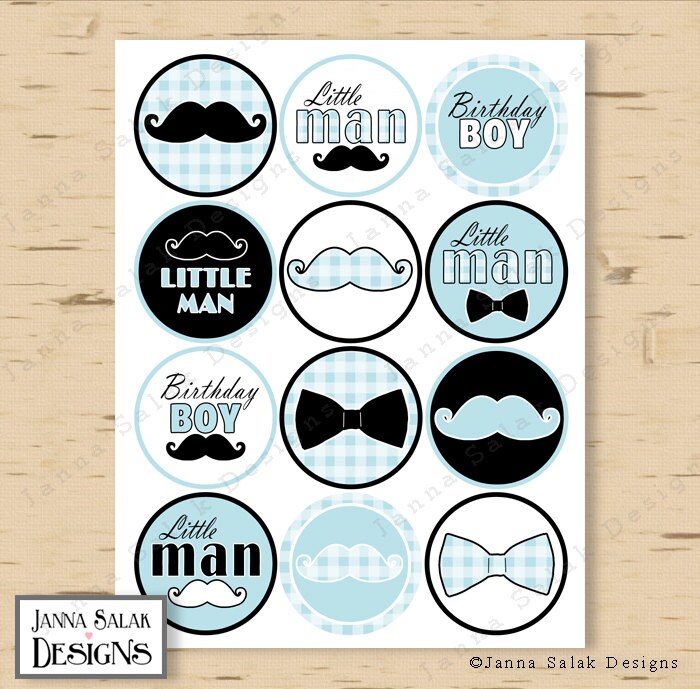 Printable Little Man Birthday Cupcake Toppers Mustache Party Printables ...